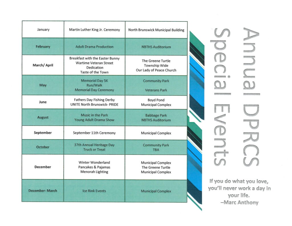DPRCS Programs & Events at a Glance - Township of North Brunswick